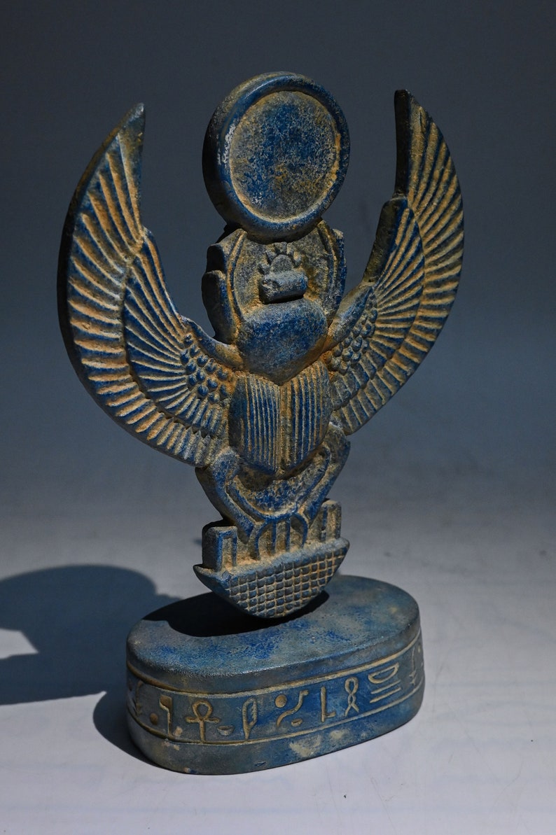 EGYPTIAN Statue of Winged SCARAB BEETLE Khepri Heavy Stone Made in ...