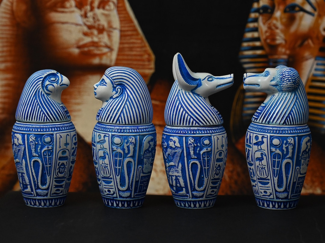 Set of Four Canopic Jars Organs Sculpture Ancient Egyptian Art Heavy ...