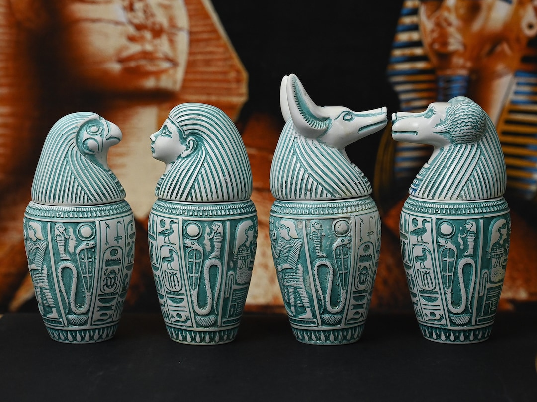 Set of Four Canopic Jars Organs Sculpture Ancient Egyptian Art Heavy ...
