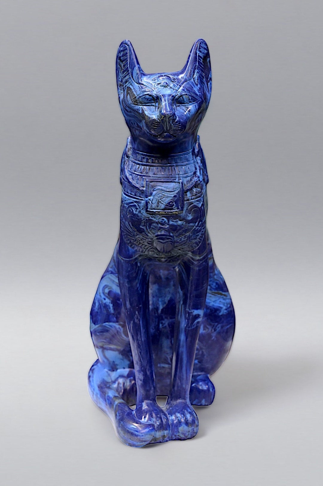 Large and Heavy Egyptian Bastet Cat Statue: Malachite Stone, Made in ...