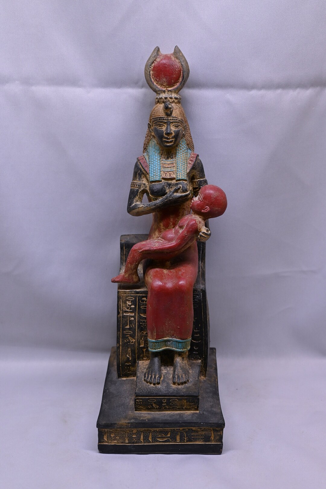 Egyptian Art Statue of Goddess Isis Breastfeeding Baby Horus in Archaic ...