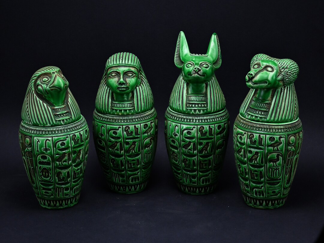 Set of Four Canopic Jars Organs Sculpture With Hieroglyph - Etsy