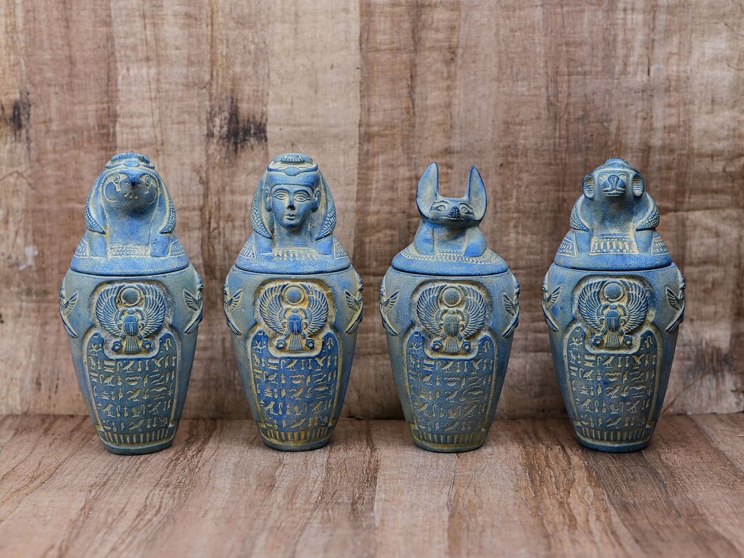Canopic Jars Unique Egyptian Art Set of 4 Canopic Jars sons of Horus Heavy Stone / Egyptian Gods ...