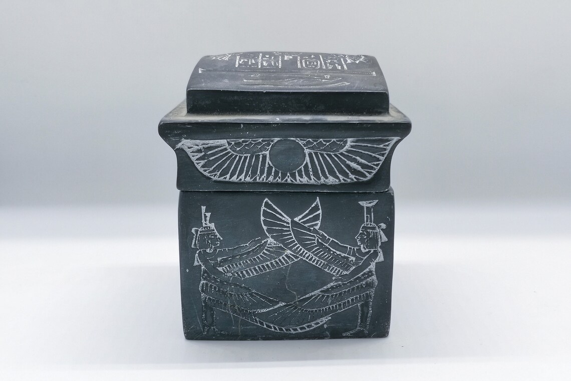 Canopic Box 4 Jars Pharaonic Art Carved Inscriptions Stone Made in ...