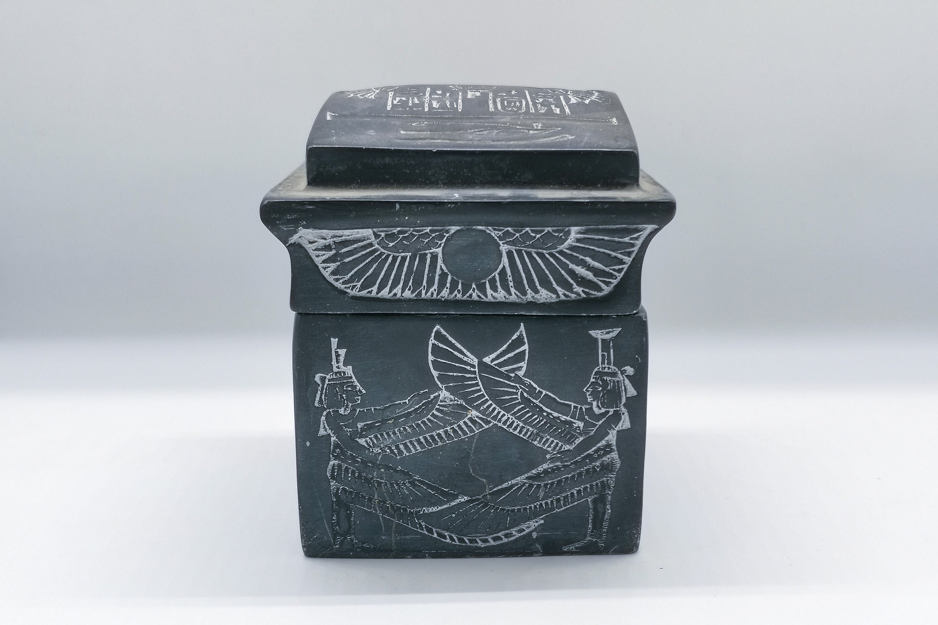 Canopic Box 4 Jars Pharaonic Art Carved Inscriptions Stone Made in ...