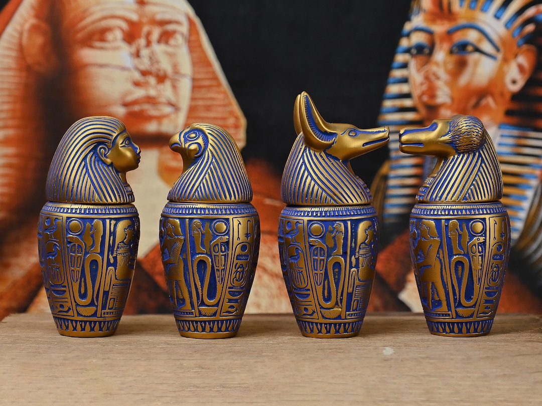 Set of Four Canopic Jars Organs Sculpture Ancient Egyptian Art Heavy ...