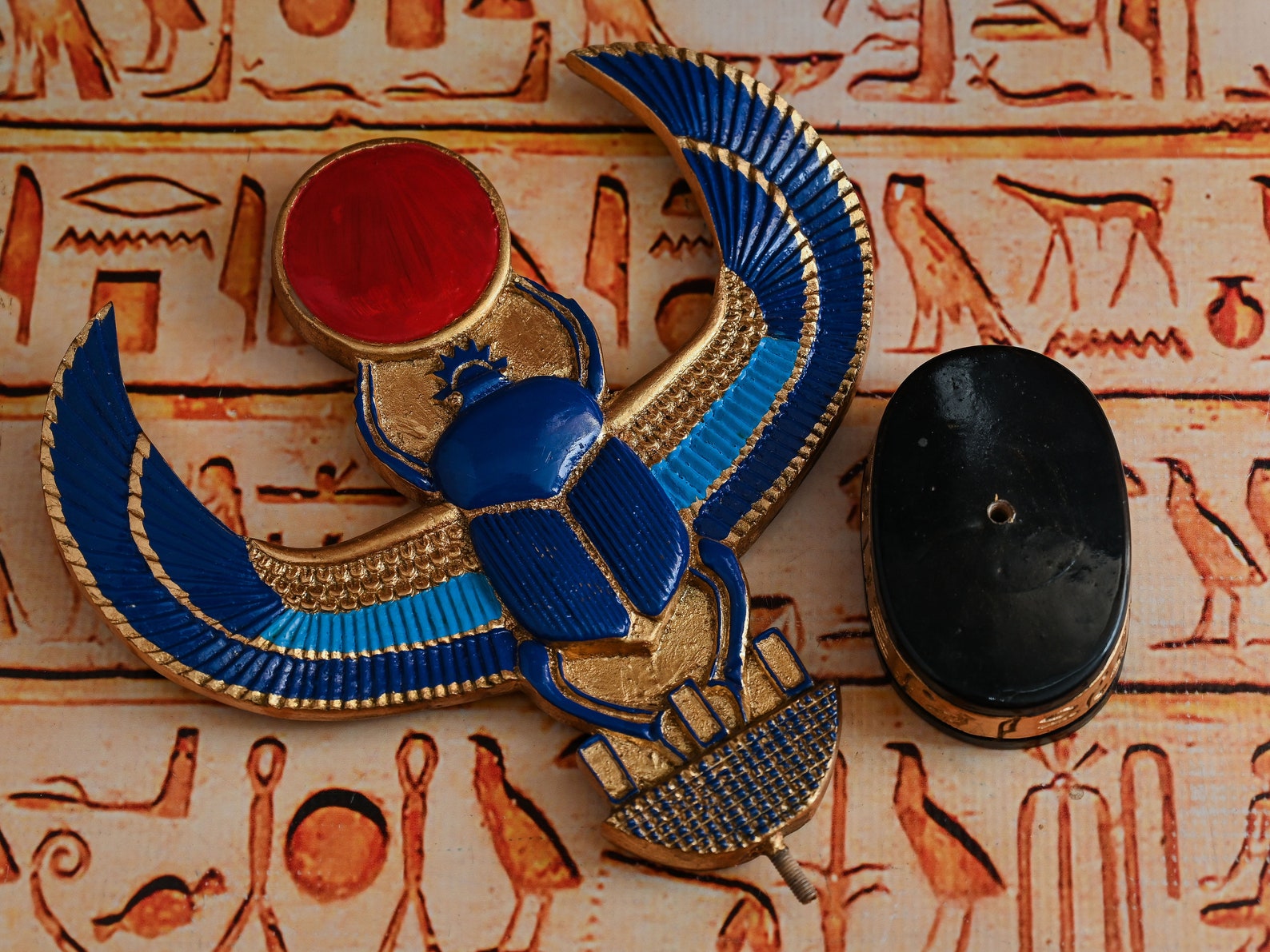 EGYPTIAN Statue of Winged SCARAB BEETLE Khepri Heavy Gold Leaf Made in ...