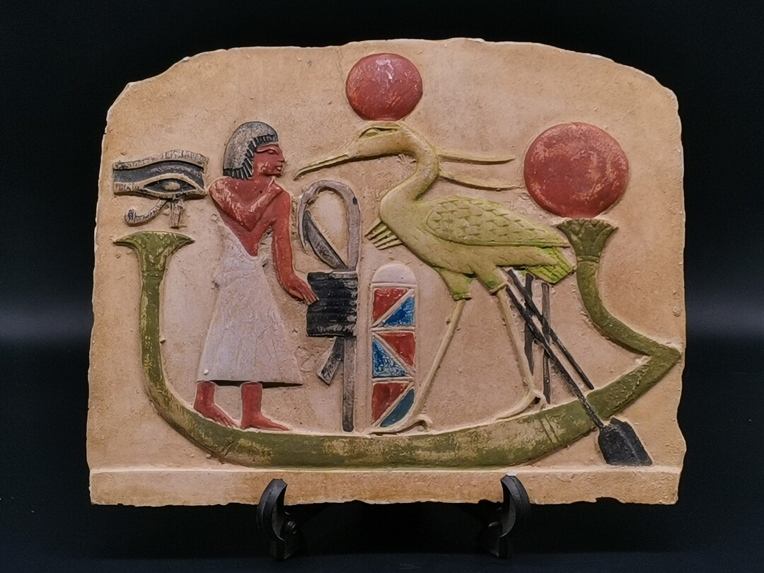 Handmade Limestone Tablet: Egyptian Thoth Sun Boat & Horus Eye - Etsy