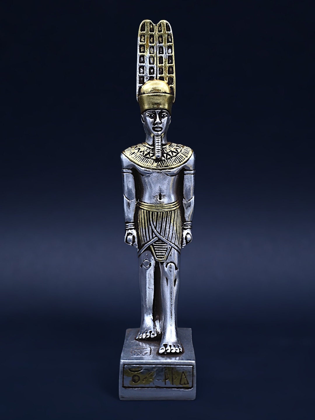 Amun Ra - Egyptian Statue of God Amun Ra God of the Sun, Wind and Fertility Covered by Silver ...