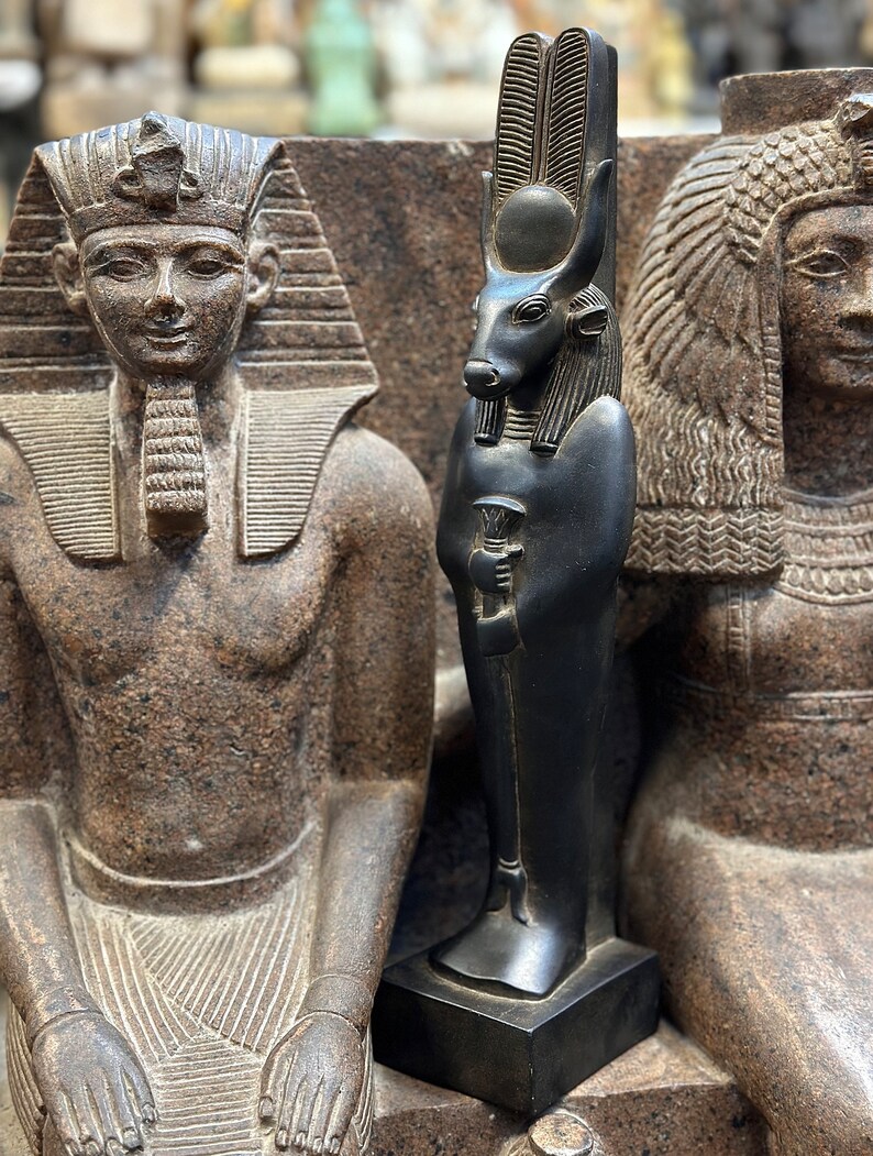 Montu Statue: Egyptian God of War, Bull Head, Basalt Stone - Etsy