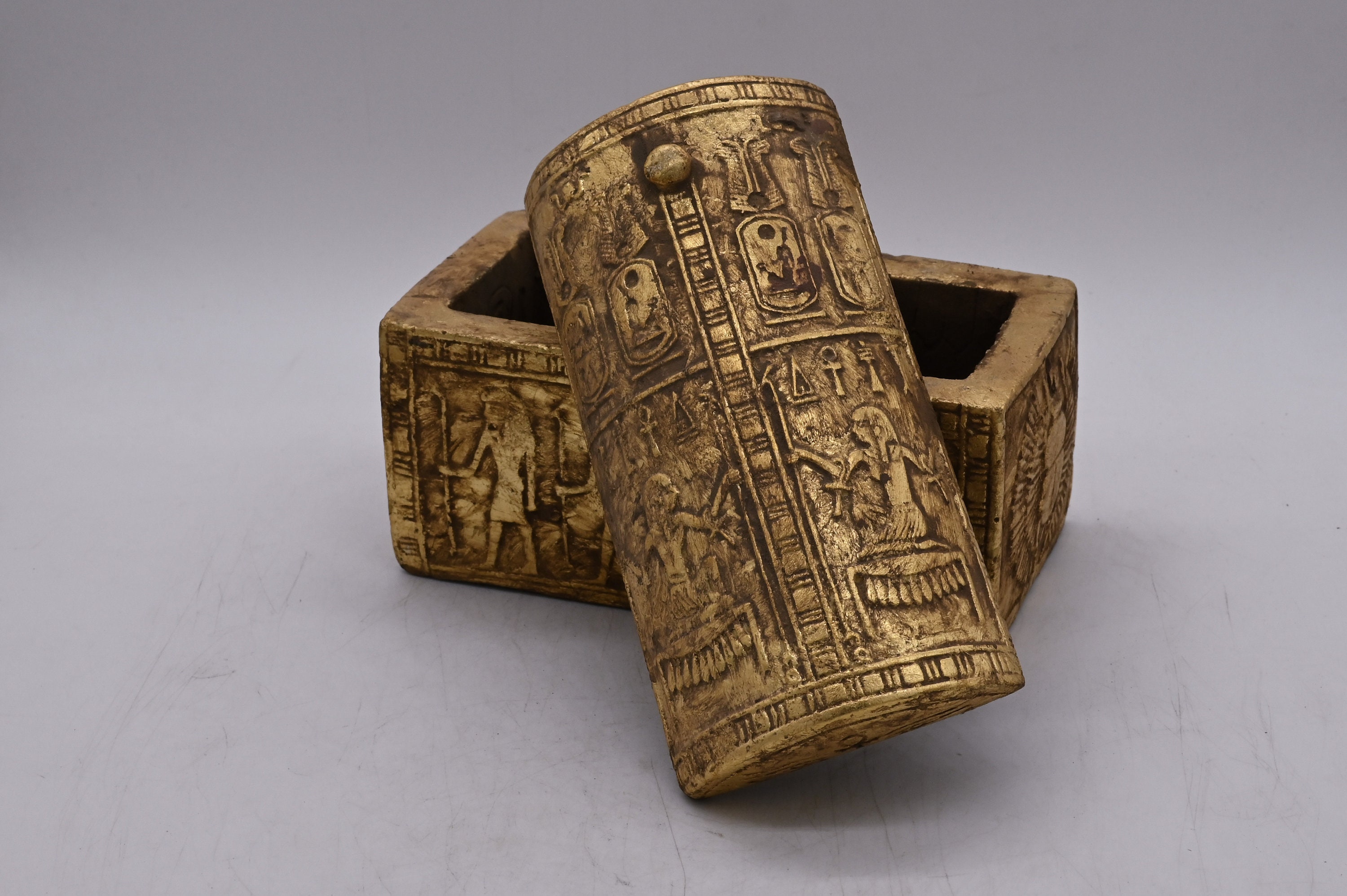 Egyptian Art Box Decorated Pharaonic Inscriptions Gold Leaf Made in ...