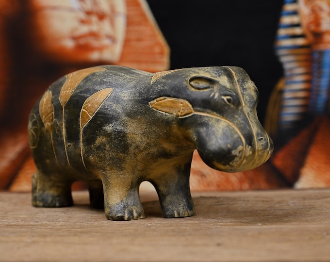 Egyptian Faience Hippo taweret or Taouris Goddess Necklace With Glass ...