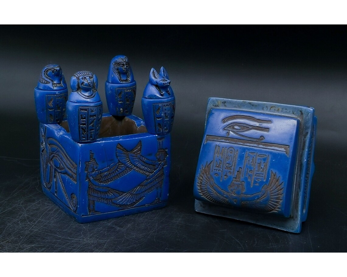 Canopic Box 4 Jars Pharaonic Art Carved Inscriptions Stone Made in ...