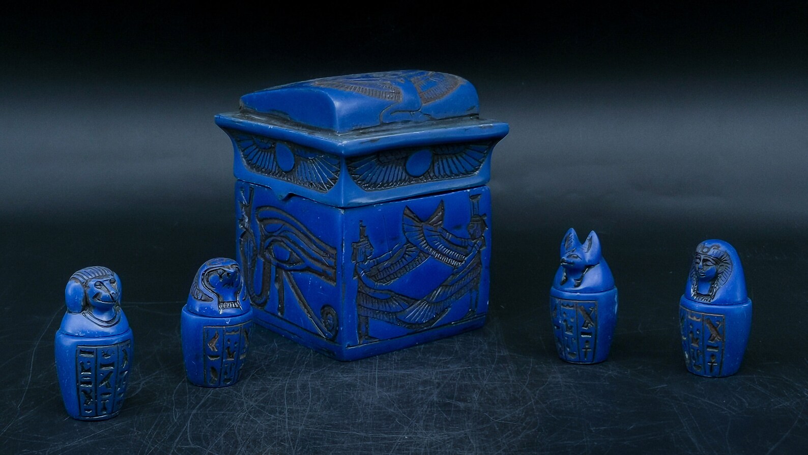 Canopic Box 4 Jars Pharaonic Art Carved Inscriptions Stone Made in ...
