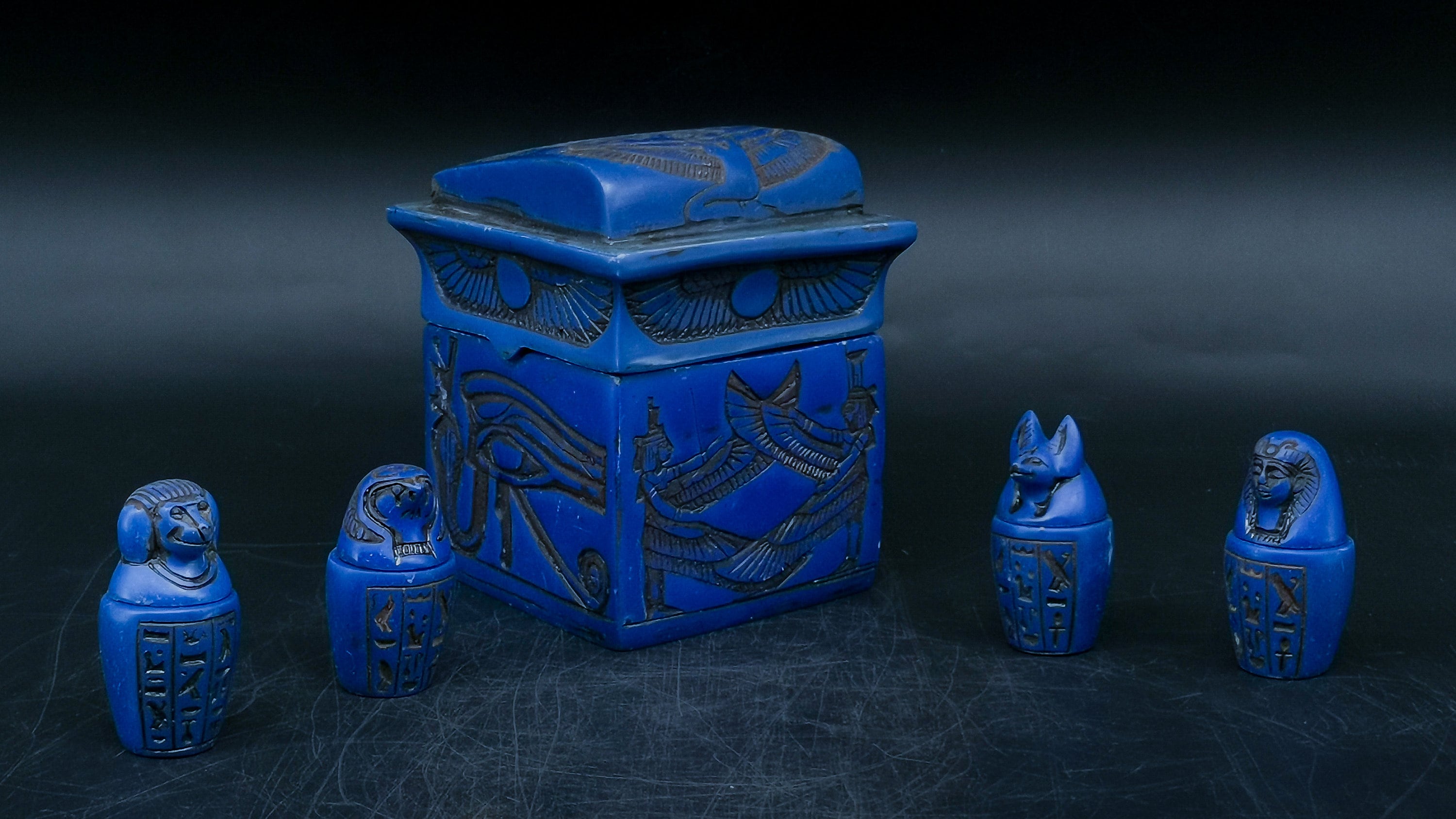 Canopic Box 4 Jars Pharaonic Art Carved Inscriptions Stone Made in ...
