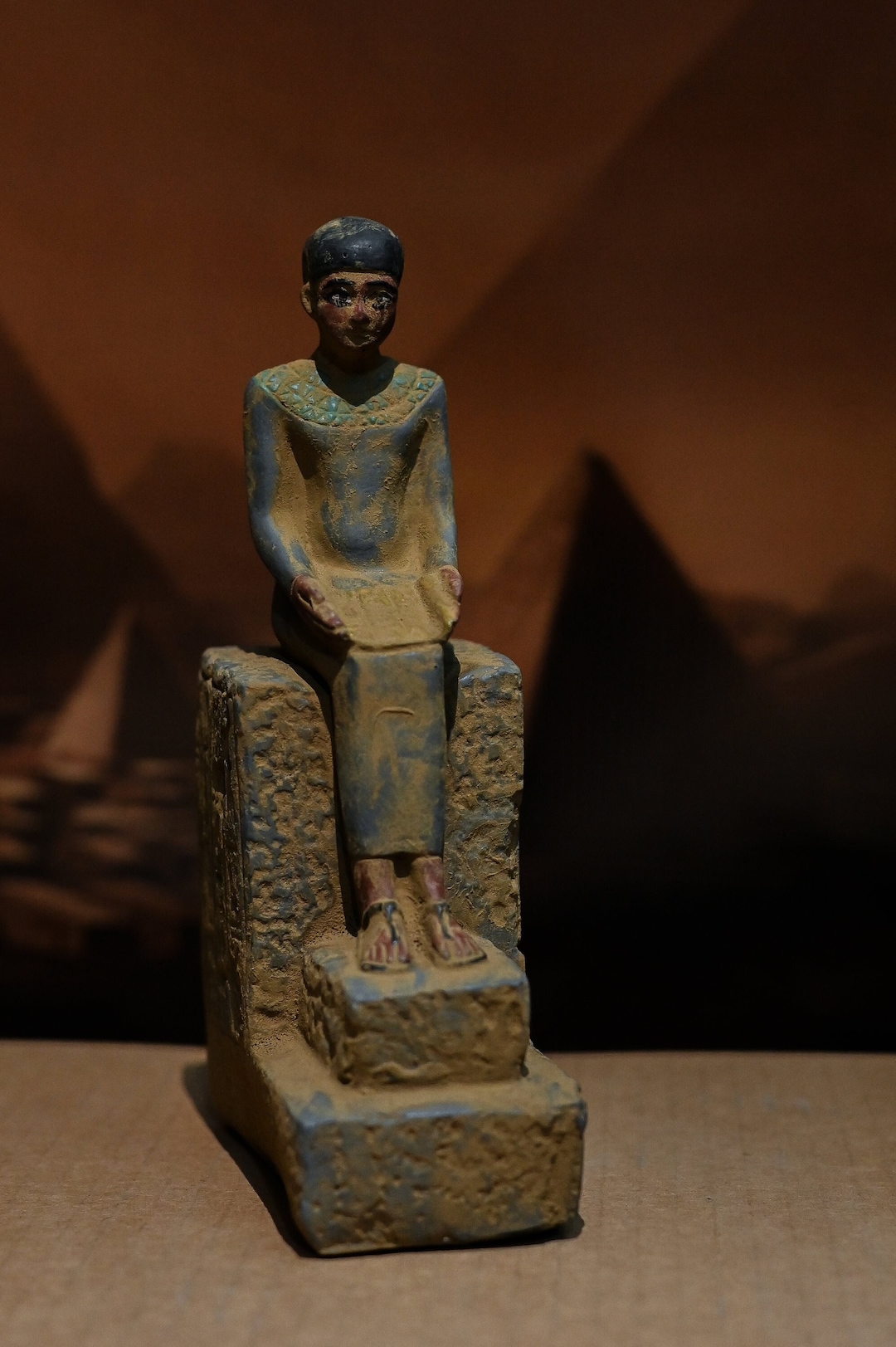 Statue of Egyptian Art Seated Statue of Imhotep God of Midicine Holding ...
