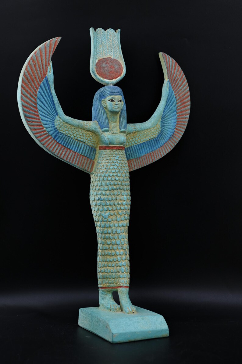 Egyptian Isis Statue With Open Wings, Stone Sculpture - Etsy