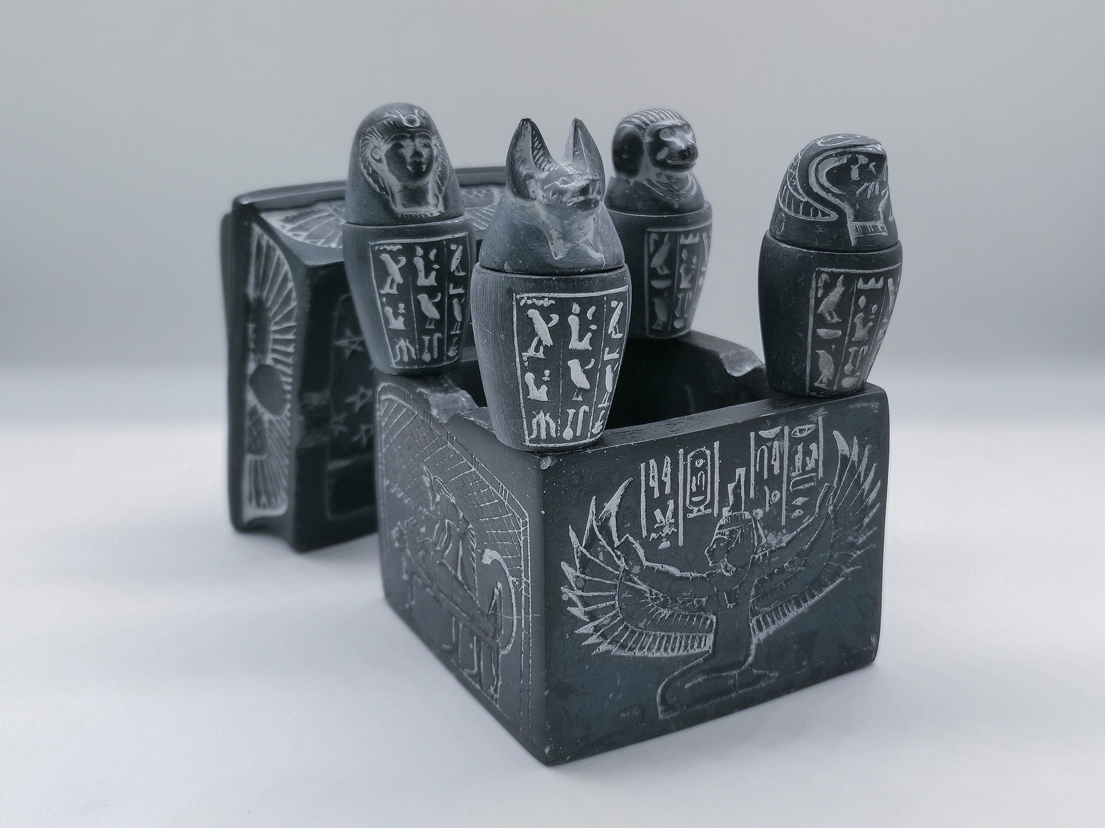 Canopic Box 4 Jars Pharaonic Art Carved Inscriptions Stone Made in ...