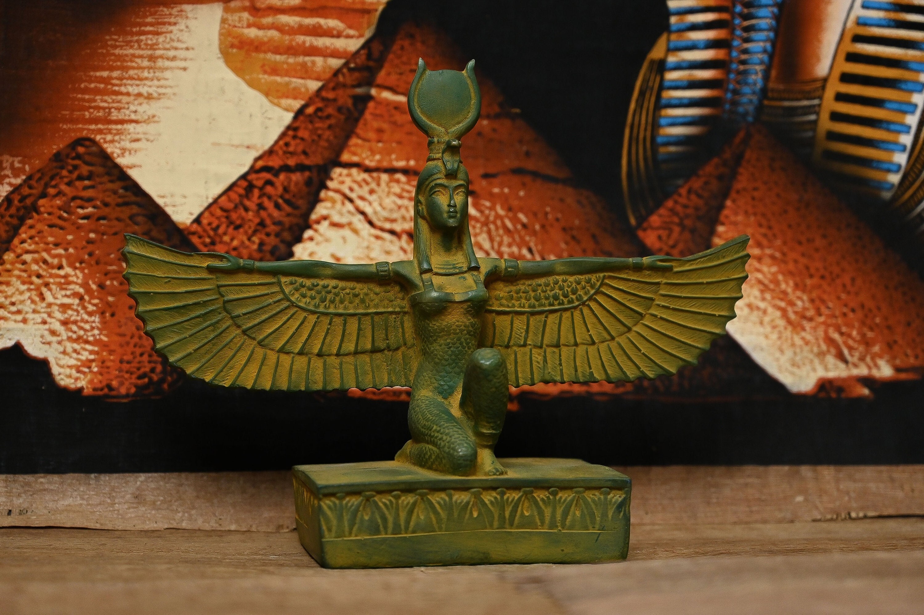 Egyptian Statue of Goddess Isis Open Wings Made From Stone Made in ...
