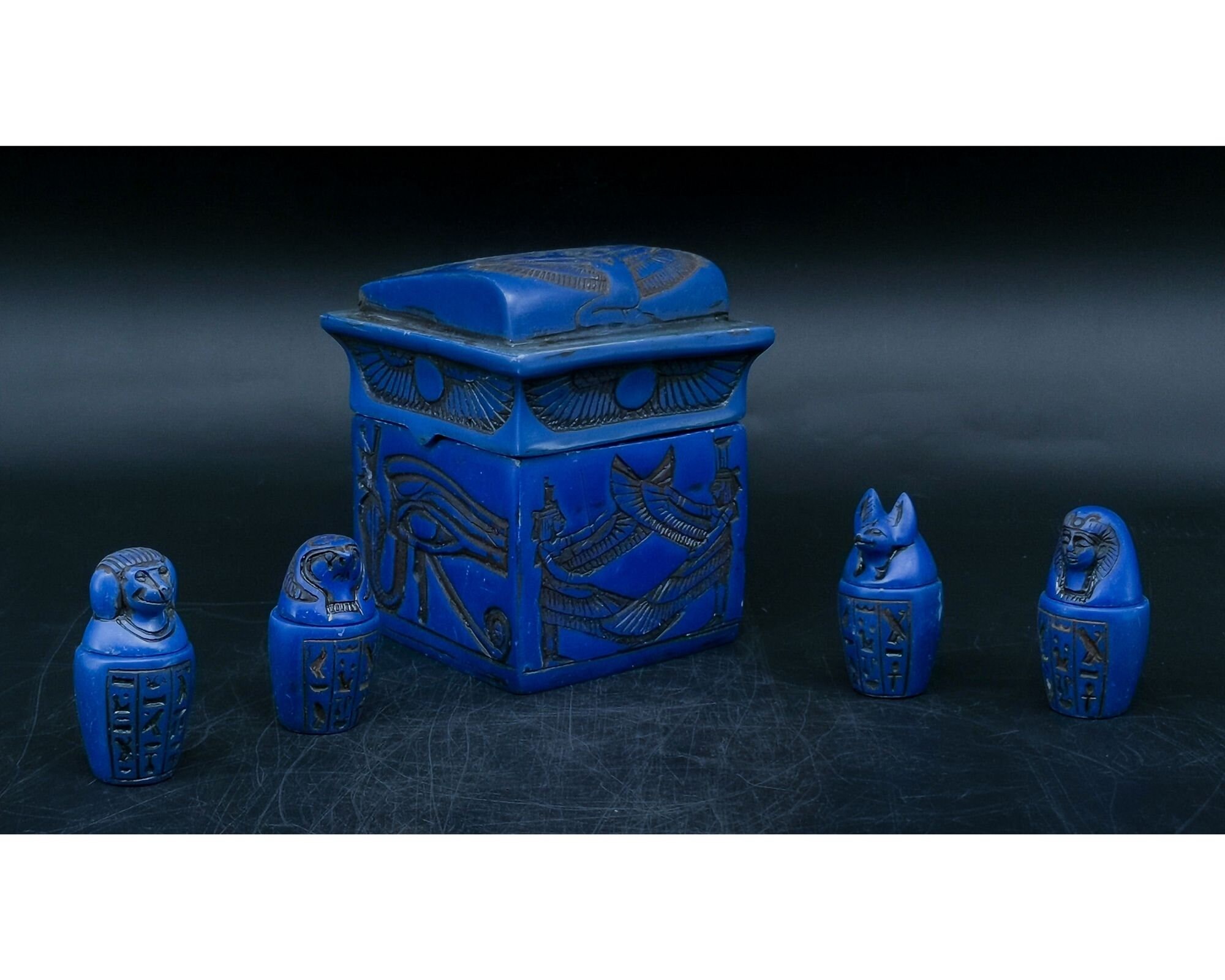 Canopic box 4 jars Pharaonic art Carved inscriptions stone | Etsy