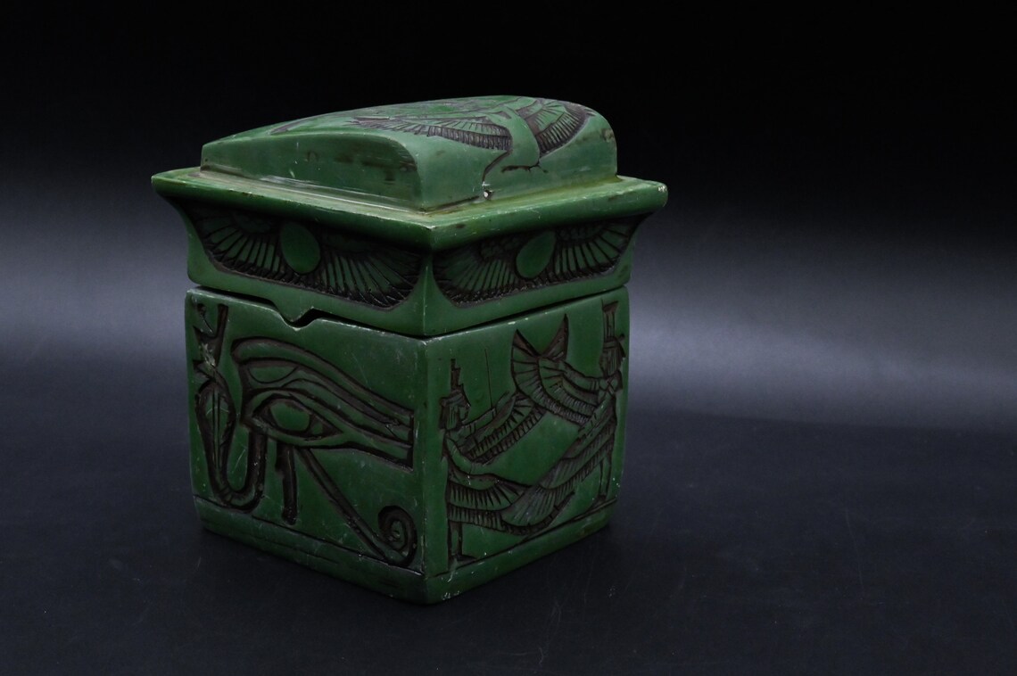 Canopic Box 4 Jars Pharaonic Art Carved Inscriptions Stone Made in ...