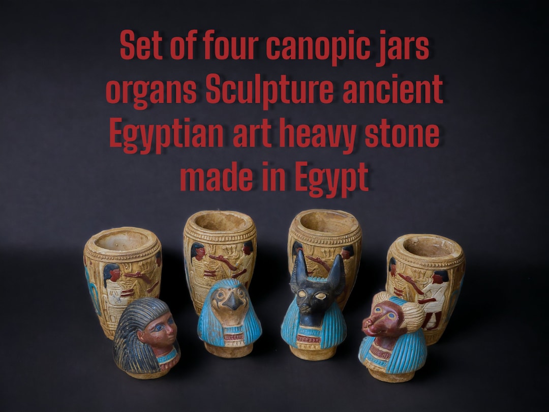 Set of Four Canopic Jars Organs Sculpture Ancient Egyptian Art Heavy ...