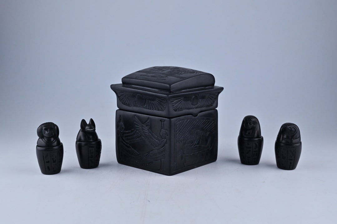 Canopic Box 4 Jars Pharaonic Art Carved Inscriptions Stone Made in ...