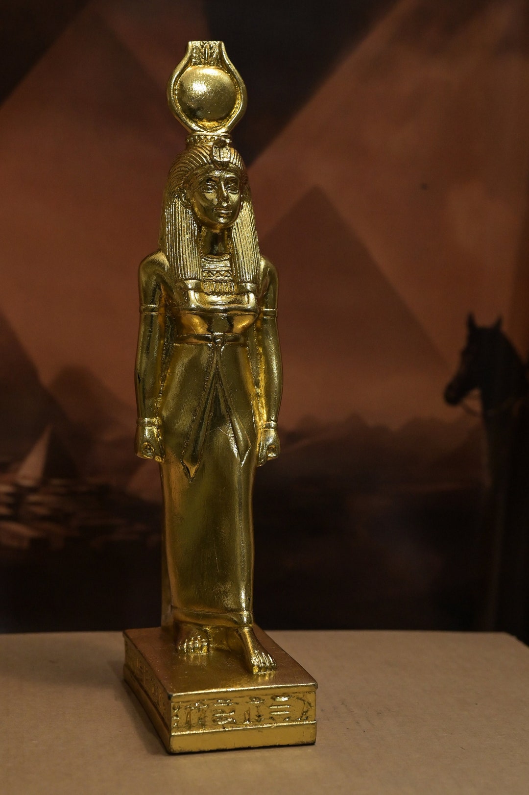 Egyptian Statue of Goddess Isis Gold Leaf Large Heavy Stone Made in ...