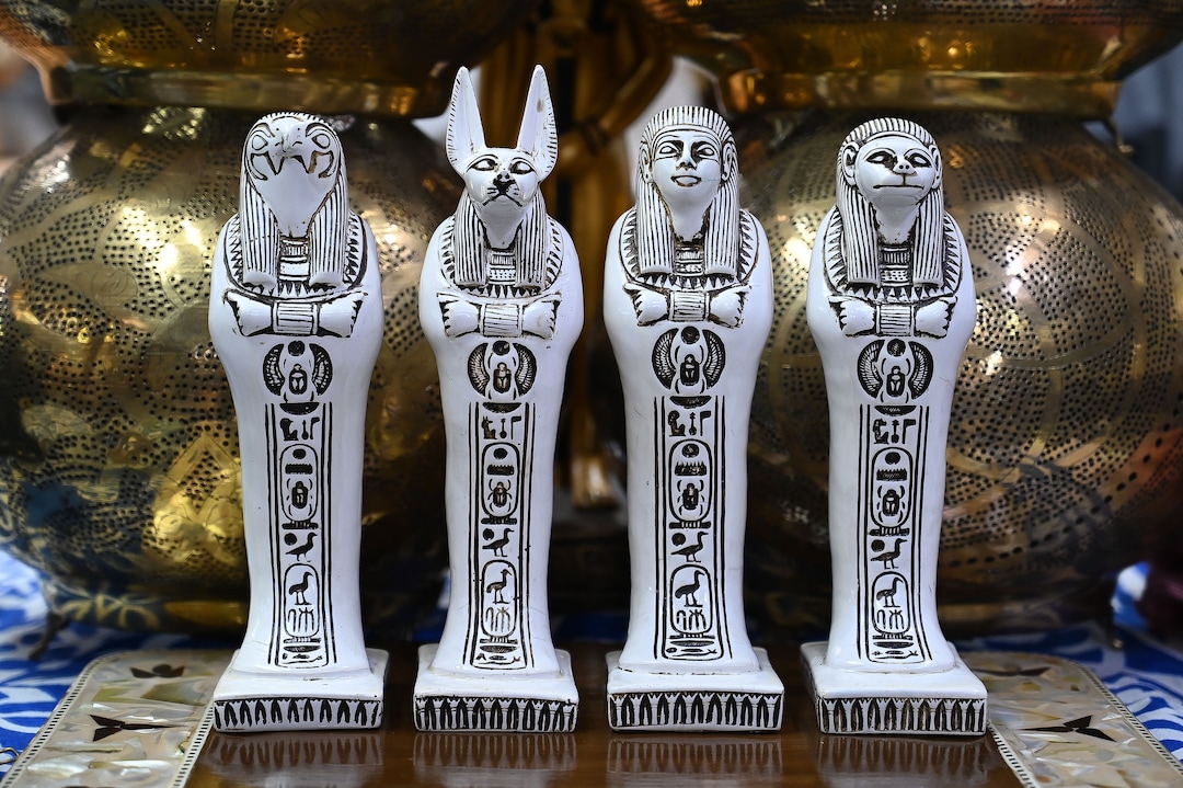 Set of Four Statues of Sons of Horus Hapy Duamutef Imsety Qebehsenuef ...