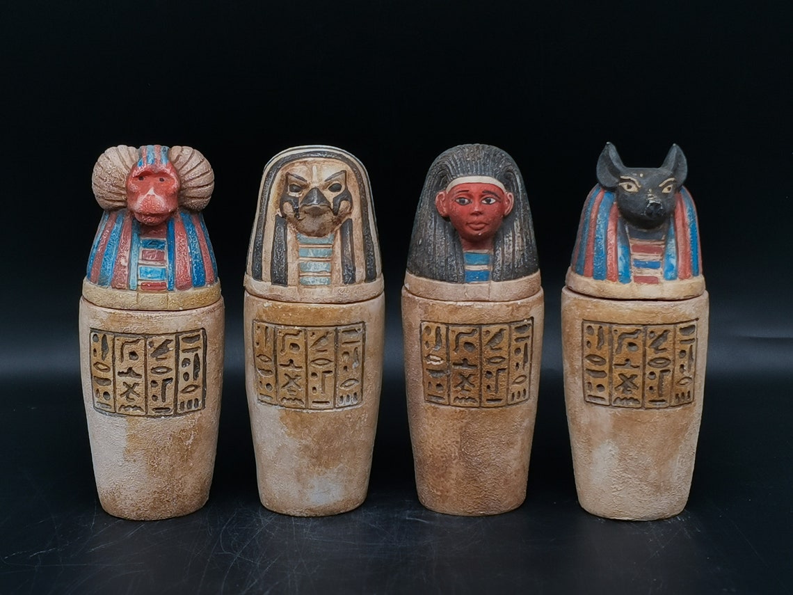 Unique Egyptian Art Set Of 4 Canopic Jars Sons Of Horus Etsy