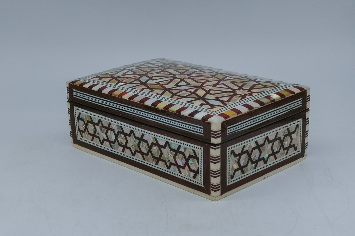 Unique Egyptian Art Seashell Box Handmade Wood Natural | Etsy