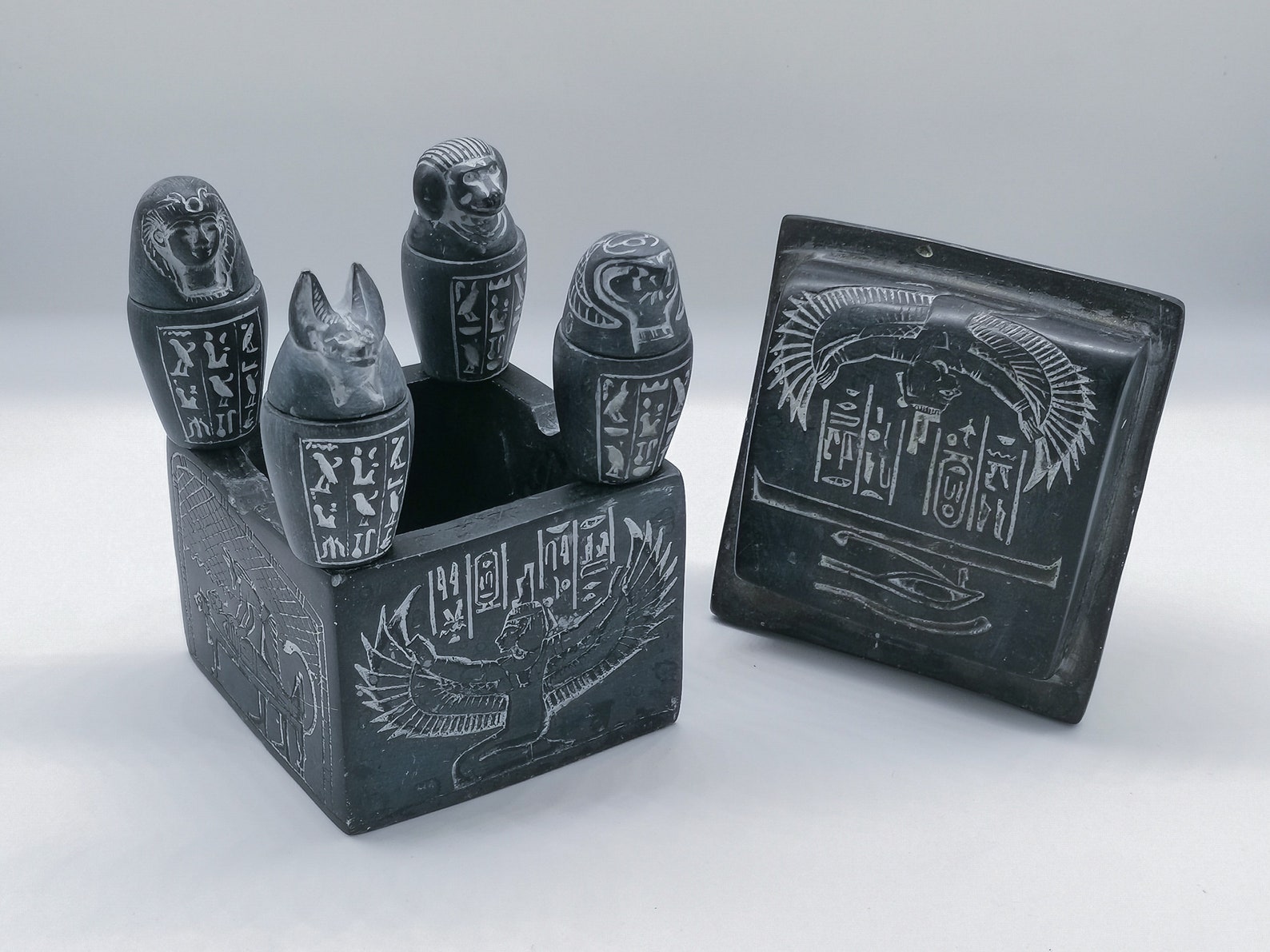 Canopic Box 4 Jars Pharaonic Art Carved Inscriptions Stone Made in ...