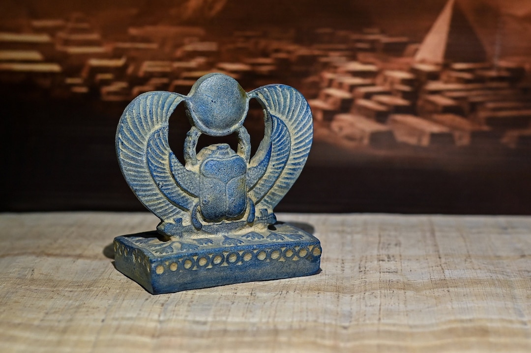 EGYPTIAN Statue of Winged SCARAB BEETLE Khepri Heavy Stone Made in ...