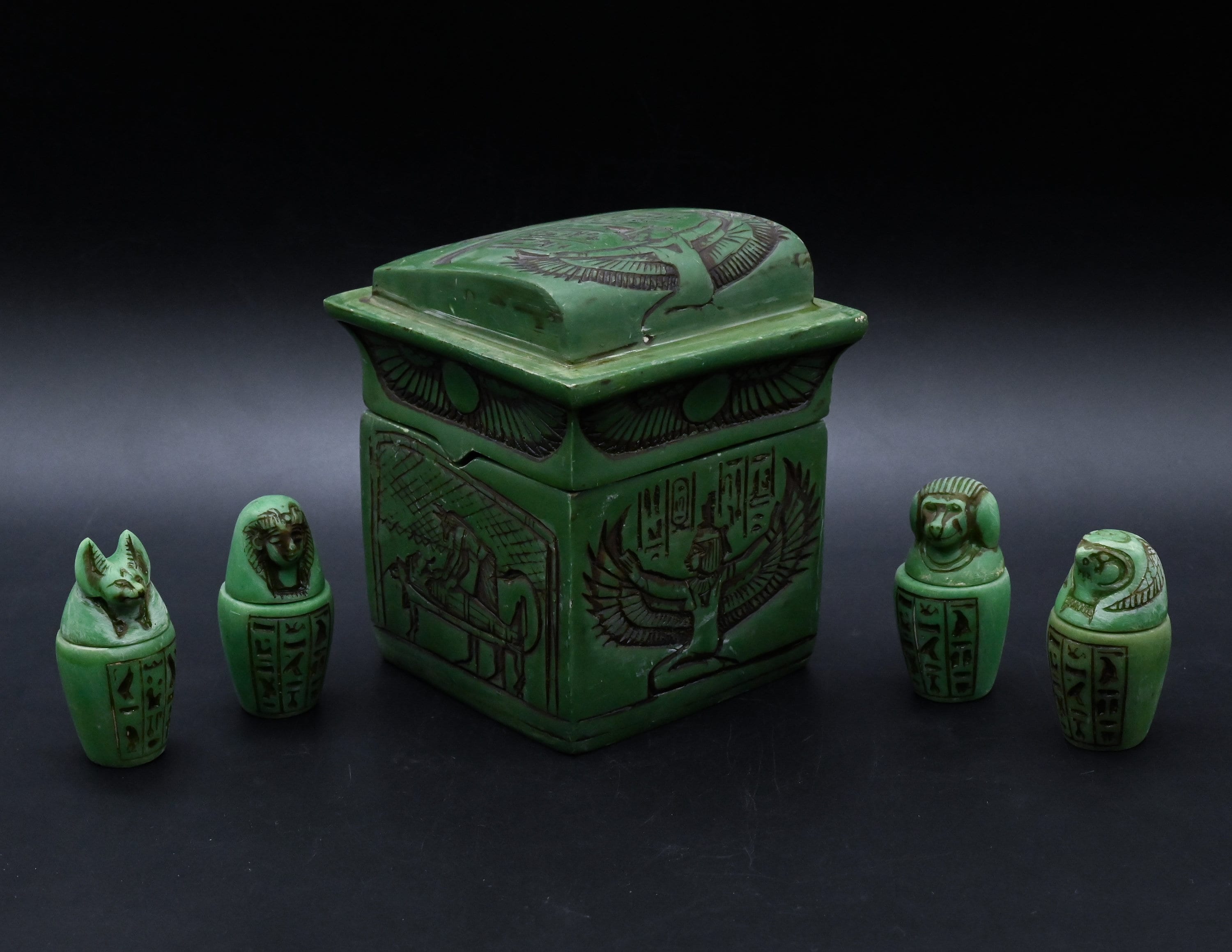 Canopic Box 4 Jars Pharaonic Art Carved Inscriptions Stone Made in ...