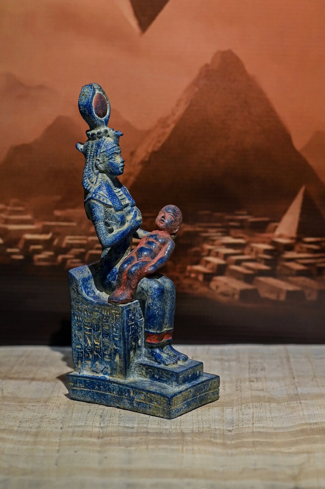 Egyptian Art Statue of Goddess Isis Breastfeeding Baby Horus in Archaic ...