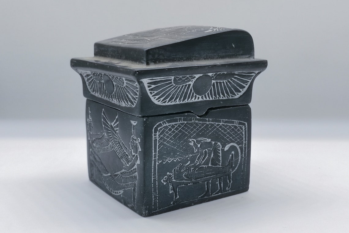 Canopic Box 4 Jars Pharaonic Art Carved Inscriptions Stone Made in ...