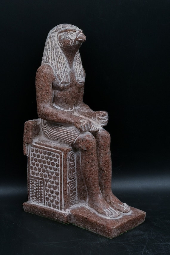 Egyptian Statue of God Horus Seated Large Heavy Granite Stone | Etsy