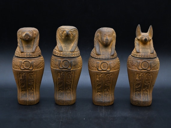 Canopic Box 4 Jars Pharaonic Art Carved Inscriptions Stone - Etsy