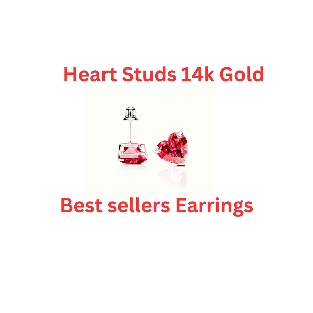Valentine Heart Ruby Earrings Heart Red Heart Shape Created Ruby Studs Earrings Real 14K White ...