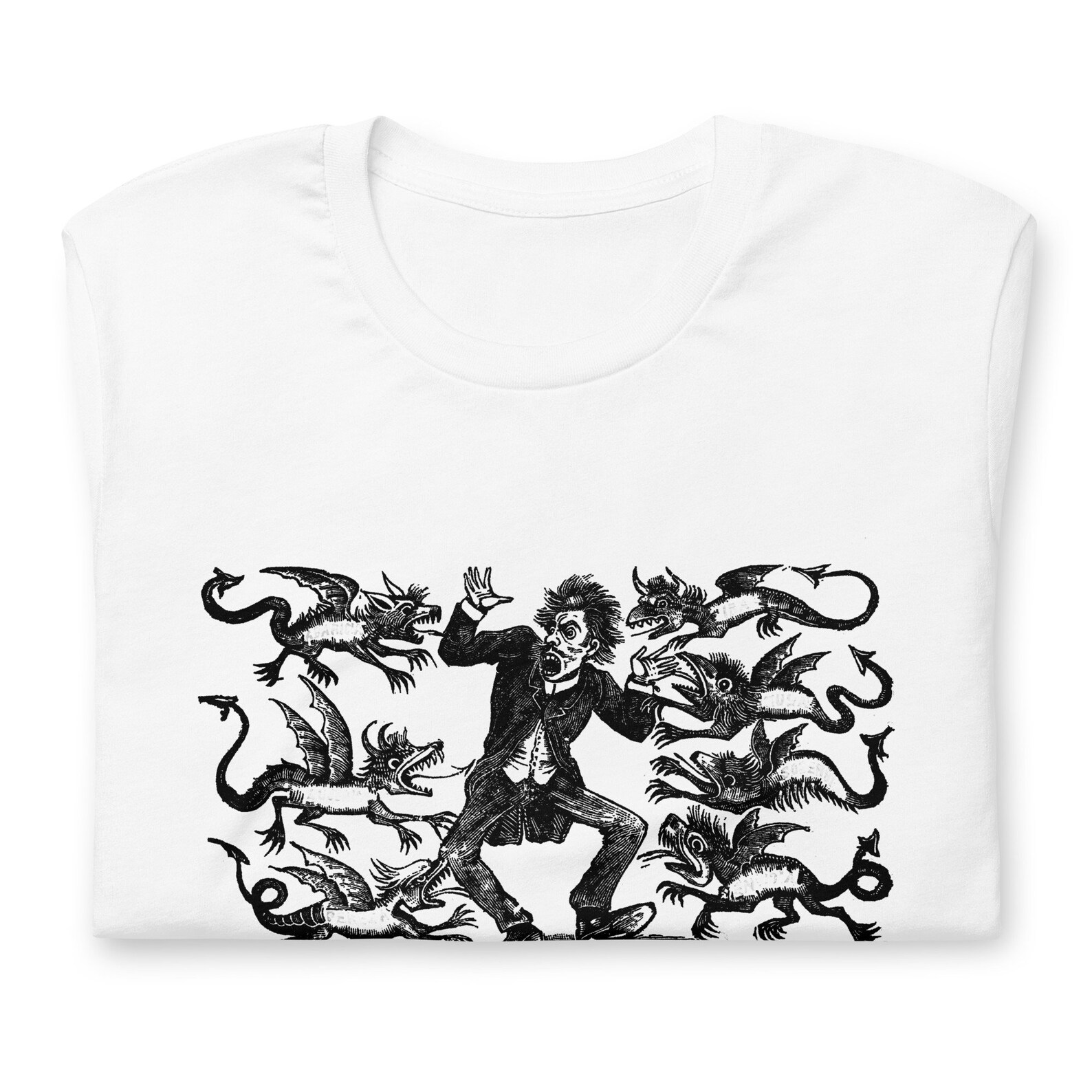 ATTACKING DRAGONS Surrounding Man. Graphic Tee W/ Vintage Illustration ...