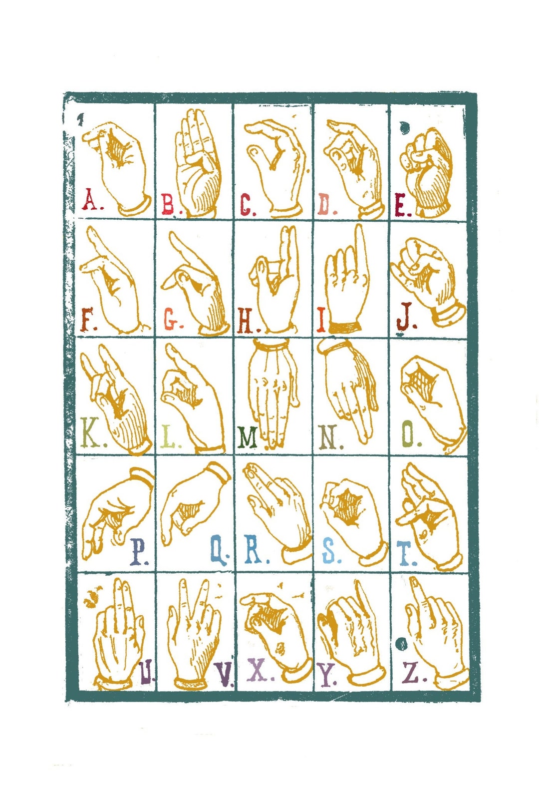AMERICAN SIGN LANGUAGE Alphabet Diagram Vintage Illustration Unisex ...