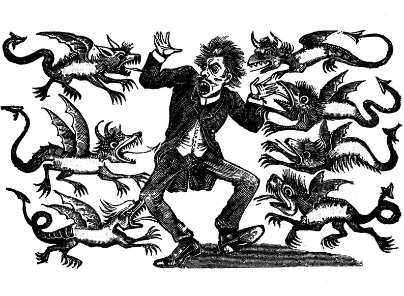 ATTACKING DRAGONS Surrounding Man. Graphic Tee W/ Vintage Illustration ...