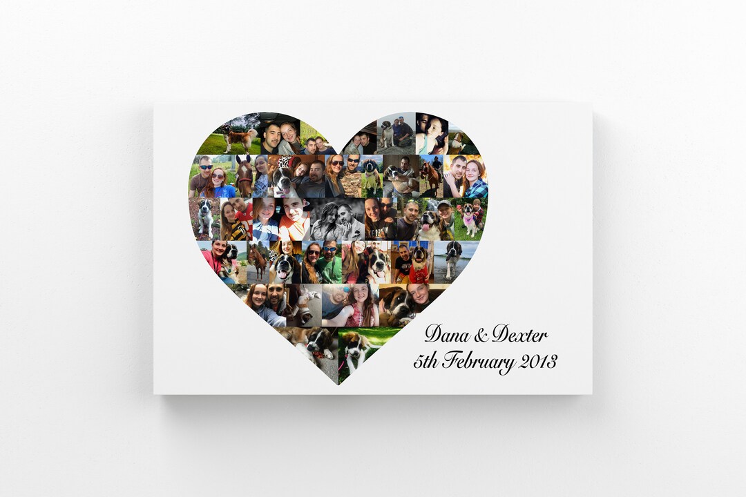 Custom Heart Photo Collage Canvas Print, Anniversary Gift, Valentine's ...
