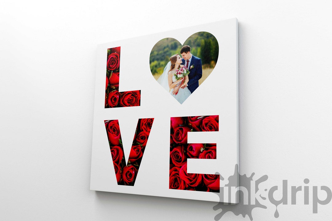 Personalised LOVE Heart Canvas / Custom Heart Shape Photo/ Framed ...