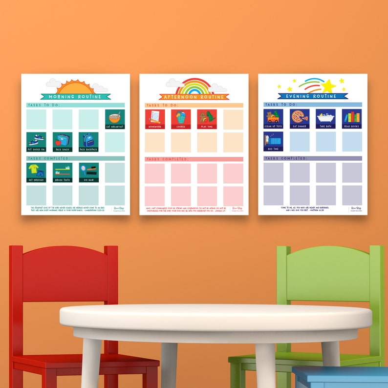 Kids Morning Afternoon Evening Routine Chart, Daily Routine Cards ...