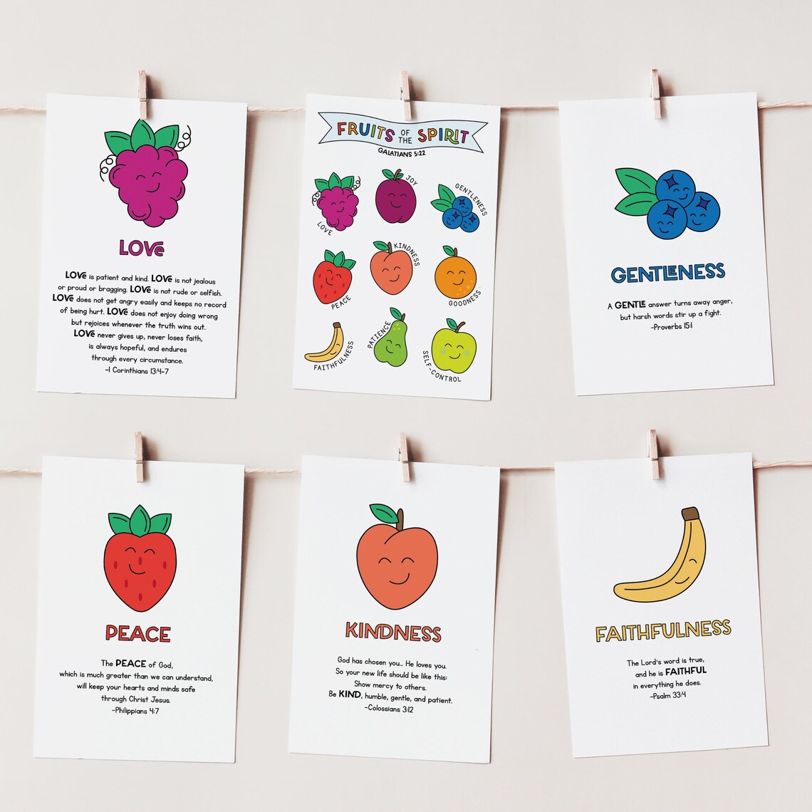 Fruits of the Spirit Flashcards: Bible Verse Cards, Kids Christian ...