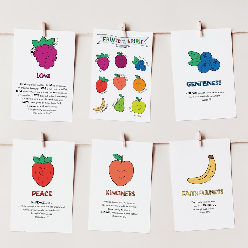 Fruits of the Spirit Flashcards: Bible Verse Cards, Kids Christian ...