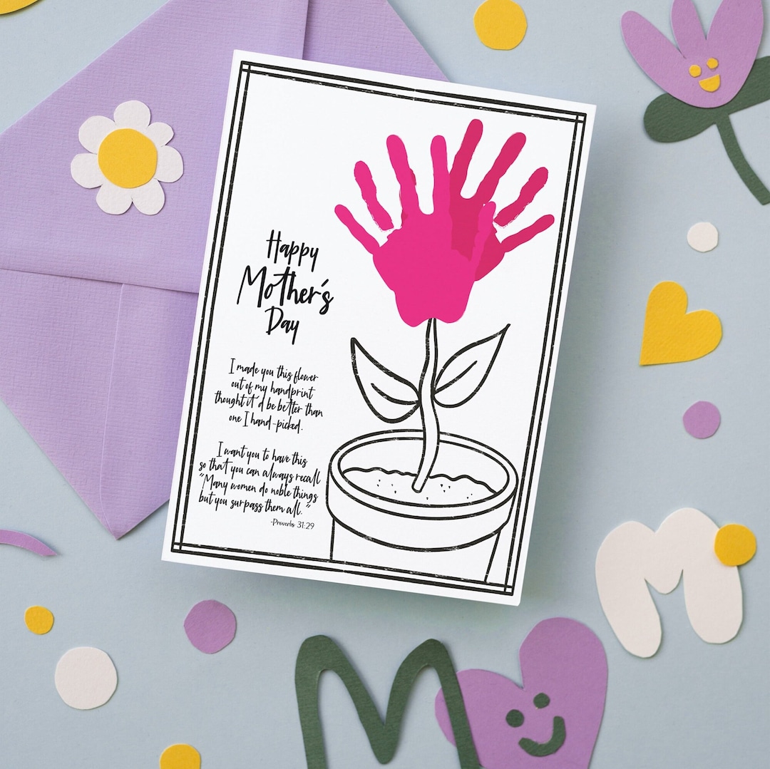 Mother's Day Flower Handprint Card, Printable Mothers Day Handprint ...