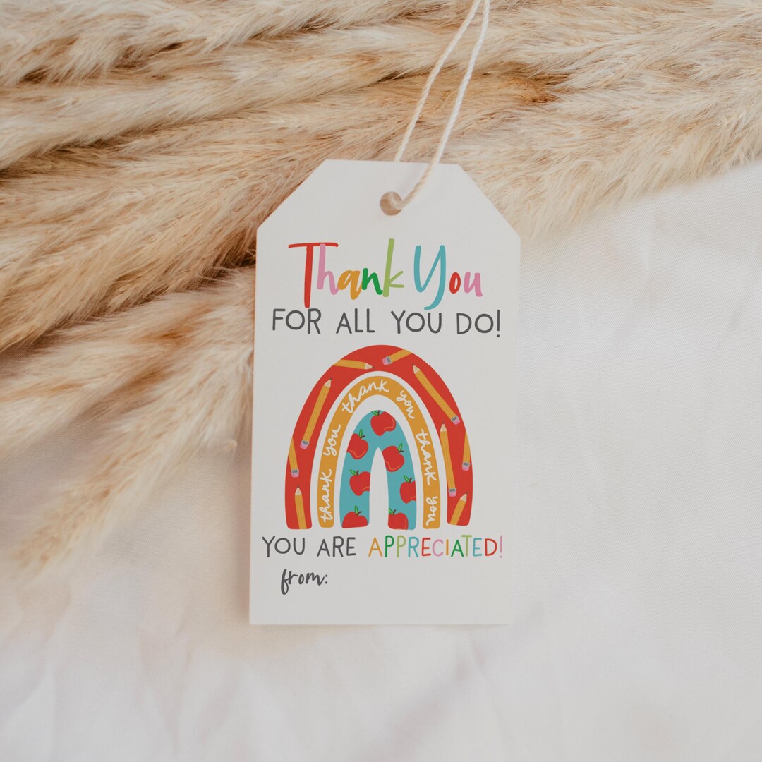 Rainbow Teacher Thank You Gift Tags: Appreciation Printable (PDF) - Etsy