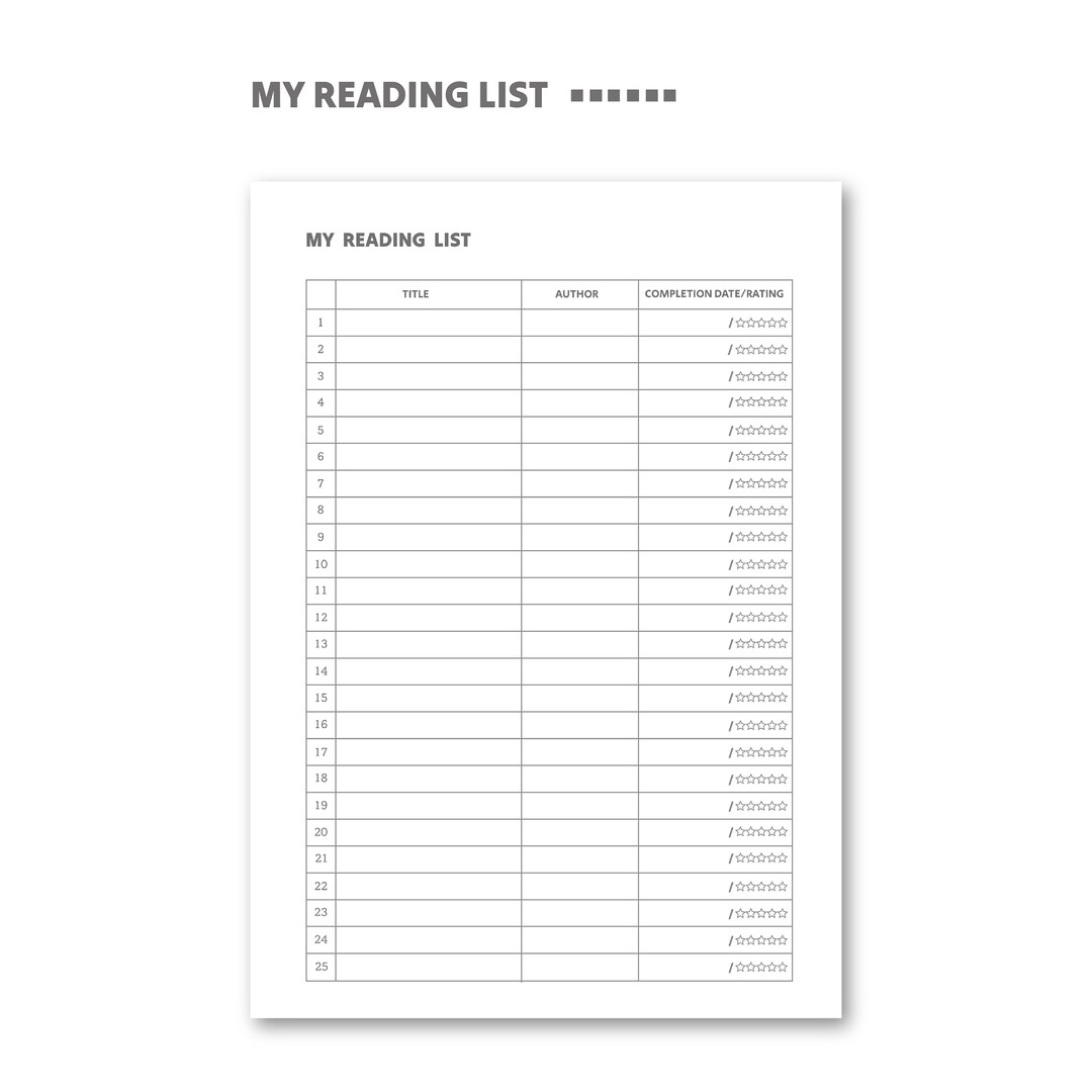 Reading List,book List Printable,books to Read, Book Tracker, Planner ...